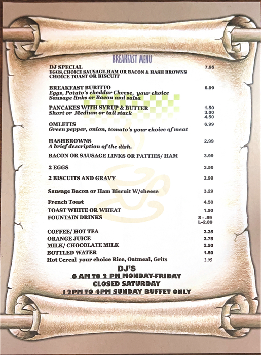 Our Menu :: Dj’s Restaurant